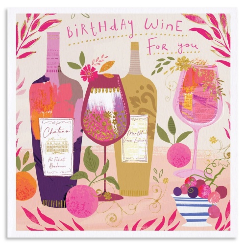 Wine & Pink Grapes Birthday Card Greeting Card| Buy Online